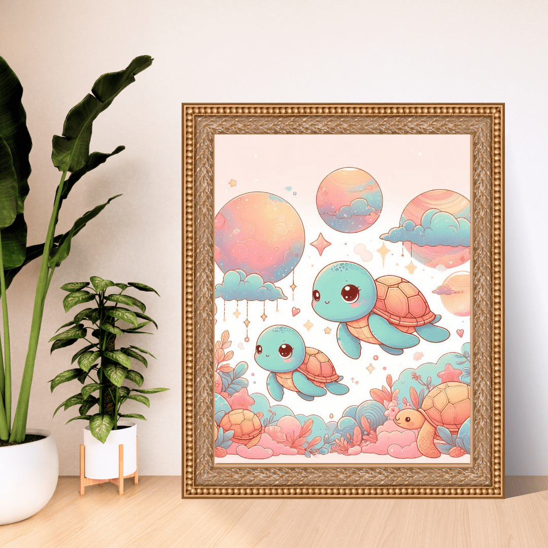 Cute Turtle Parade Vertical Poster exclusive at Totally Bri LLC